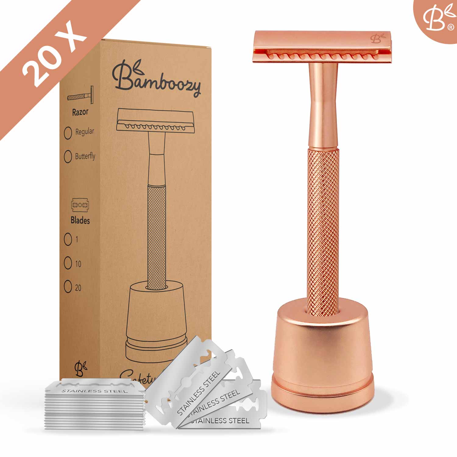 Safety Razor Rosé Goud met Houder | Bamboozy
